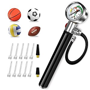 ONG NAMO Ball Pump with Pressure Gauge for Sports Ball Pressure Release, Hand Air Pump for Balls with 10 Needles & 2 Nozzles, Basketball Soccer Ball Volleyball Rugby Pump for Inflating & Deflating