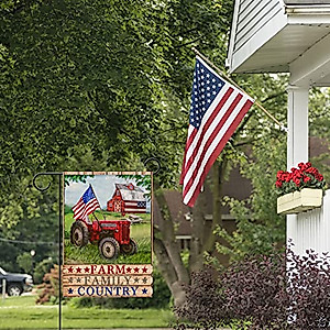 Furiaz Farm Family Country Barn Tractor July 4th American Patriotic Garden Flag, USA America Memorial Day Yard Decorative Home Outside Decoration, Spring Summer Farmhouse Outdoor Small Decor 12x18