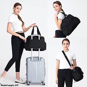 Lily & Drew Nylon Travel Tote Cross-body Carry On Bag with shoulder strap (Black)