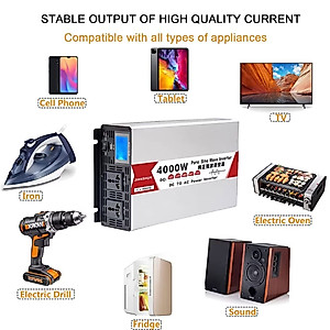 4000W DC 12V/ 24V/ 48V /60V Pure Sine Wave Inverter Charger Split Phase AC Input AC Output 120V / 240V Low Frequency Solar Power Inverter Converter with LCD,4000W-12v-220v