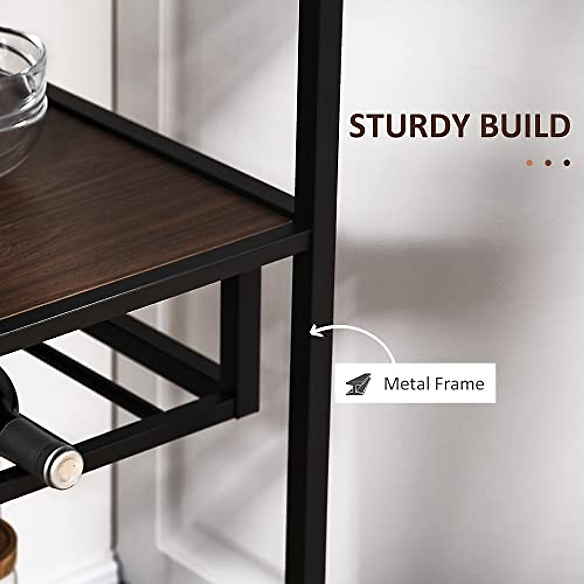 HOMCOM Industrial Wine Rack with 11-Bottles Holder, Free Standing Wine Shelf with Glass Holders for Home Bar, Kitchen, Dark Brown