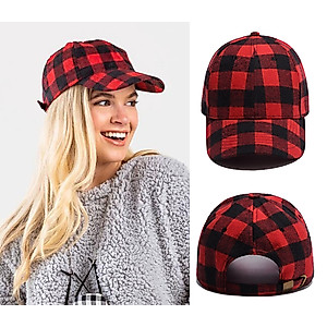 Unisex Buffalo-Plaid Baseball-Hat Red-Black-Check Ball-Cap for Women Men (Medium, Red-Black Plaid)
