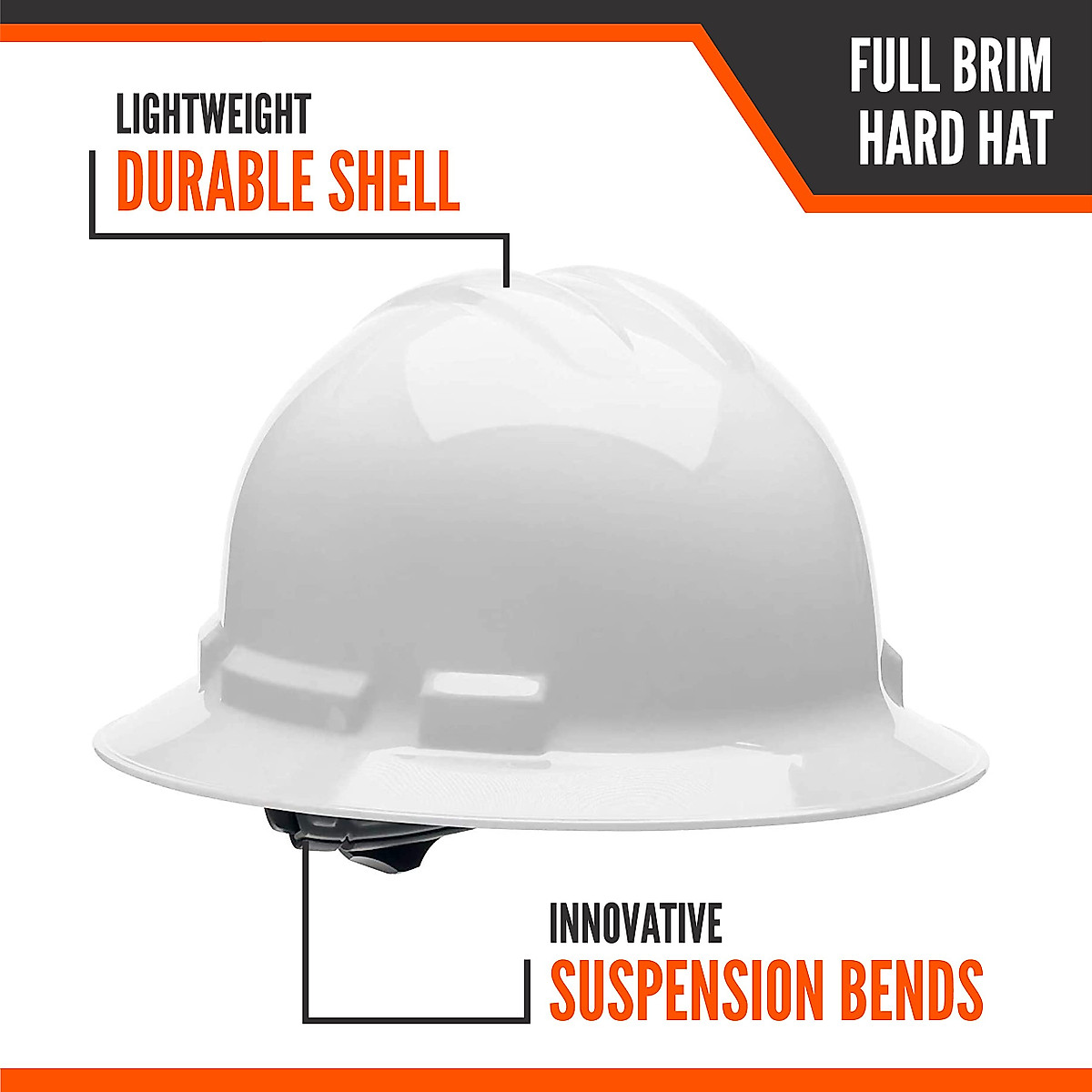 Malta Dynamics Made in US Full Brim Hard Hat, OSHA/ANSI Compliant, White