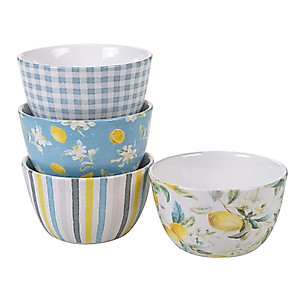 Certified International Citron Ice Cream Bowls, Set of 4 Assorted Designs, 5.5" Diameter x 3", Multicolored