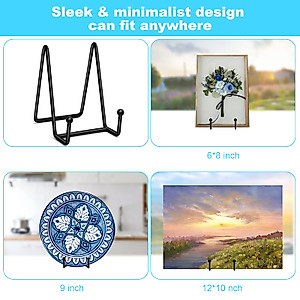 Ouskr 4 Pcs 4-1/4 Inch Plate Stands for Display, Metal Iron Picture Frame Holders Stand for Book Photo Small Easels Plaque Dish Art Tabletop Decorative Black