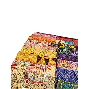 Fields 10 Fat Quarters - Assorted Australian Aboriginal M&S Textiles Nambooka Kangaroos Aborigine Indigenous Outback Bush Camp Goanna Waterhole Quality Quilters Cotton Fabric Bundle M491.15