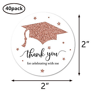 Rose Gold White Graduation Thank You Stickers, Congrats Grad Party Favor Sticker Labels 40-Pack 2in