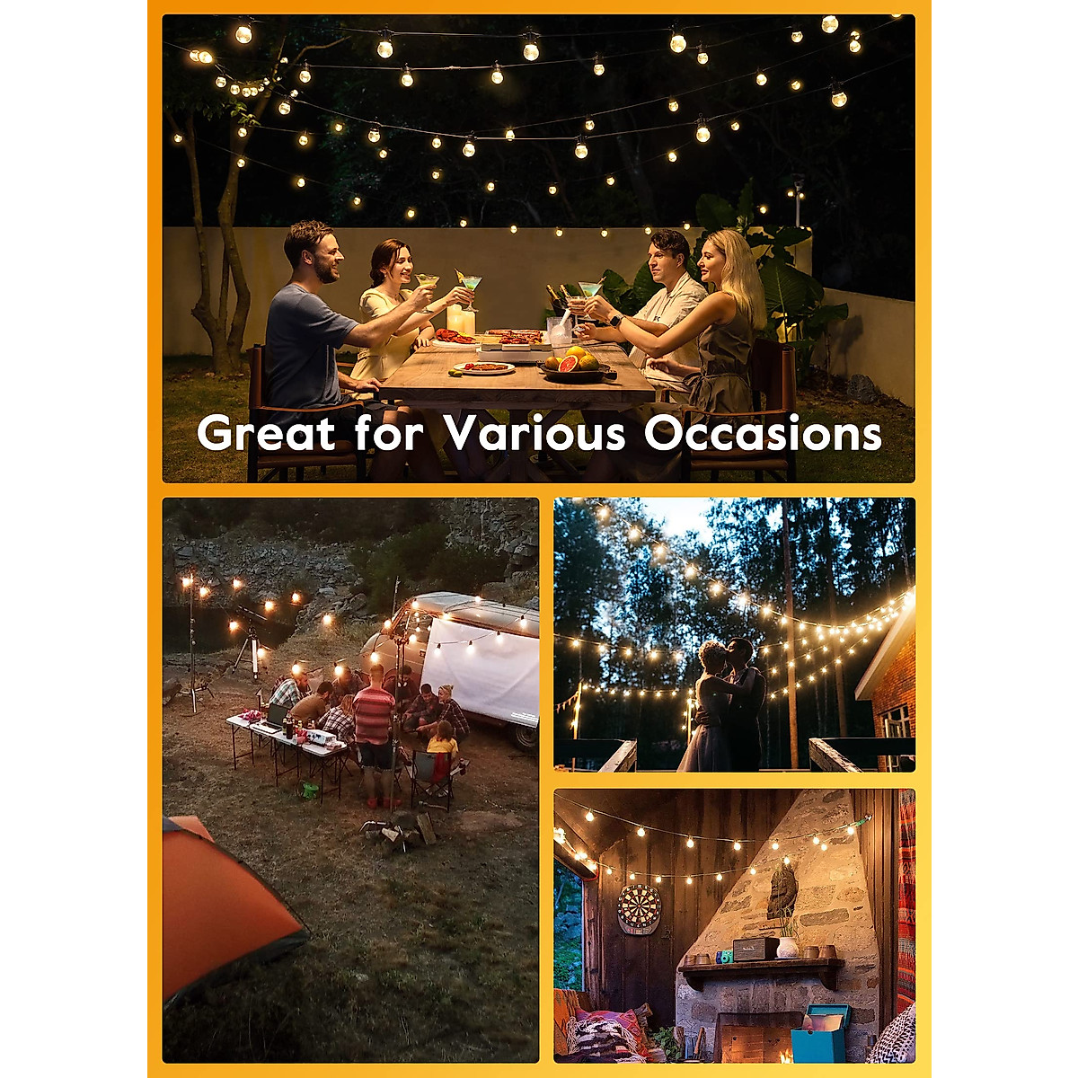 Brightown Led String Lights Outdoor 50Feet G40 Patio Lights with 52 Led Shatterproof Bulbs(2 Spare), Waterproof Led Globe Hanging Lights for Backyard Porch Bistro Balcony Decor, E12 Socket, 2200K