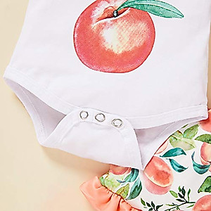 Newborn Baby Girls Clothes Ruffles Summer Romper Floral Bottoms Shorts 3pcs Outfits(Peach,0-3M)
