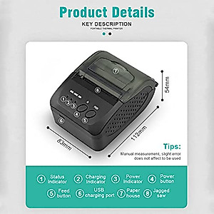 CHICIRIS Mini Thermal Printer, Low Noise, Auto Sleep Mode, Portable Receipt Printer, Energy Saving for Office (US Plug)