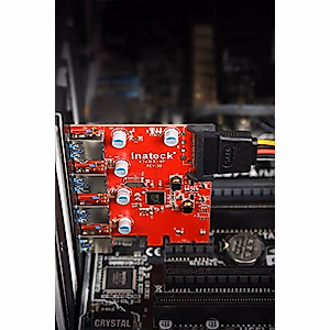 Inateck PCI-e to USB 3.0 (4 Ports) PCI Express Card and 15-Pin Power Connector, Red