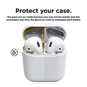 elago AirPods 2 Dust Guard (Gold, 2 Sets) Dust-Proof Metal Cover, Luxurious Finish, Watch Installation Video - Compatible with Apple AirPods 2 Wireless Charging Case [US Patent Registered]