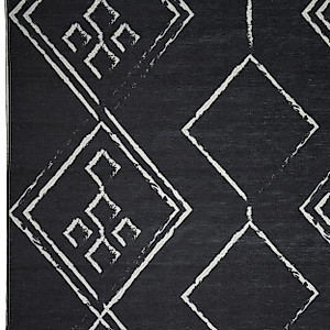 Machine Washable Area Rug Non Slip Backing & Ultra-Thin & Stain Resistant & Eco Friendly & Family and Pet Friendly - Everest Geometric Modern Bordered Black & Creme Design 8'x10'