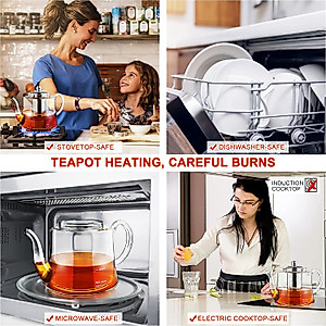 Glass Tea kettle Stovetop Safe, 40oz/1200ml Glass Teapot Gift Set with 4 Teacups, Tea Pot with Removable Infuser for Loose Leaf and Blooming Tea