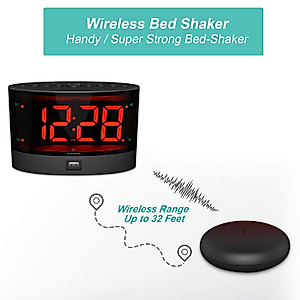 ANJANK Extra Loud Alarm Clock for Heavy Sleepers, Wireless Bed Shaker, Vibrating Dual Alarm, Deaf and Hearing-impaired, Adjustable Volume/Dimmer/Wake up Mode, USB Charger Port