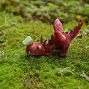 Top Collection Miniature Fairy Garden and Terrarium Mini Red Dragon Playing with Butterfly Figurine