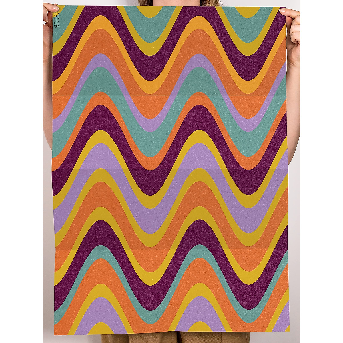 CENTRAL 23 Retro Wrapping Paper - 6 Sheets of Colorful Gift Wrap - Happy Birthday Gift Wrap for Her - Boho - Hippie - Vibrant Waves - Vegan Ink - Comes With Fun Stickers