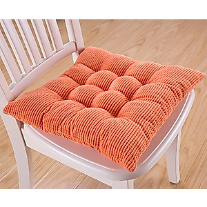 Corduroy Chair Cushion with Ties, Nonslip Tufted Seat Cushions Kitchen Dining Chair Pads with Ties Office Car Sitting Chair Pads (17in X 17in, Orange)