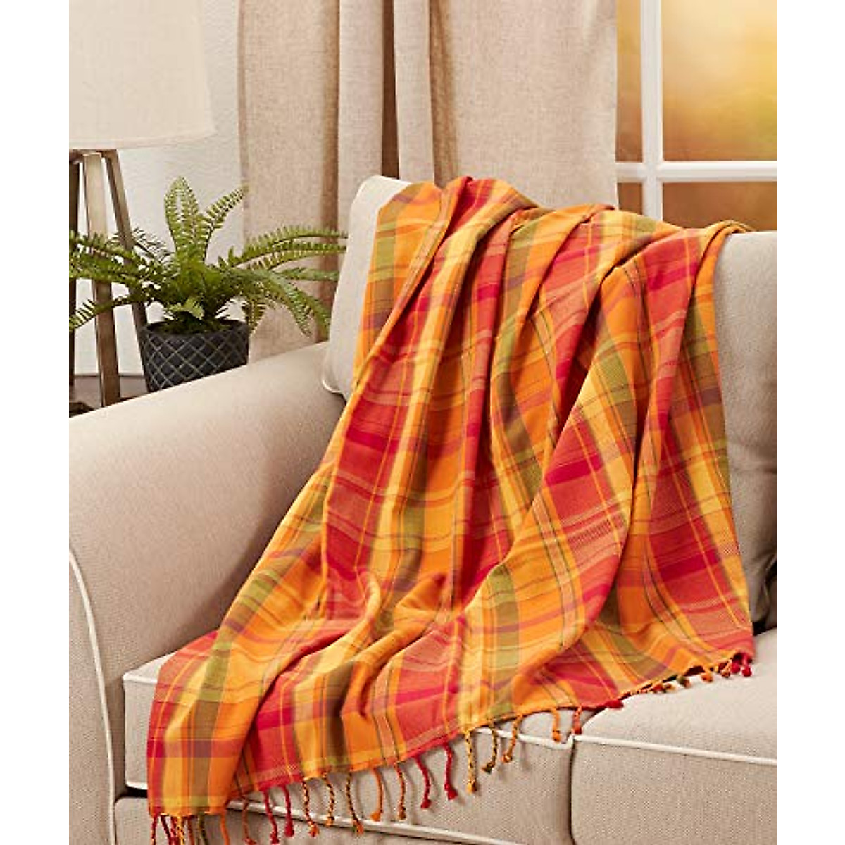 SARO LIFESTYLE Harvest Plaid Throw Blanket, Terracotta, 50"" x 60""" (TH520.TC5060)