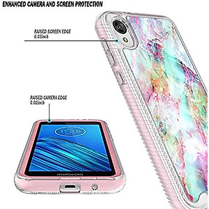 E-Began Case for Motorola Moto E6, Full-Body Protective Rugged Matte Bumper Cover with Built-in Screen Protector, Marble Design, Shockproof Impact Durable Phone Case (2019 Release) -Fantasy