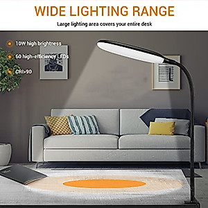 CELYST LED Desk Lamp with Clamp, 10W Flexible Gooseneck Swing Arm Clip Lamp with USB Plug, 3 Color Modes, 30 Brightness Levels, Eye-Caring Portable Desk Light for Home Office Reading Working (Black)