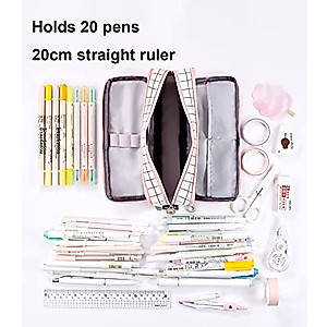 EHOPE Large Capacity Pencil Case 3 Compartments Pencil Pouch Portable Large Storage Canvas Pencil Bag for School Student Teen Girl Boy (Green)