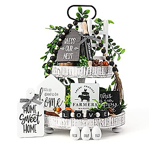 BFAZKXY 12pcs Farmhouse Tiered Tray Decor Set, Rustic Farmhouse Decor Wood Sign for Home & Kitchen Decor