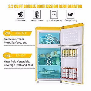 WANAI Compact Refrigerator, 3.5 Cu.Ft Retro Mini Fridge with Freezer, Dual Door Small Refrigerator with 7 TEMP Modes, LED Lights, Removable Shelves, Ideal for Bedroom Dorm Office Apartment