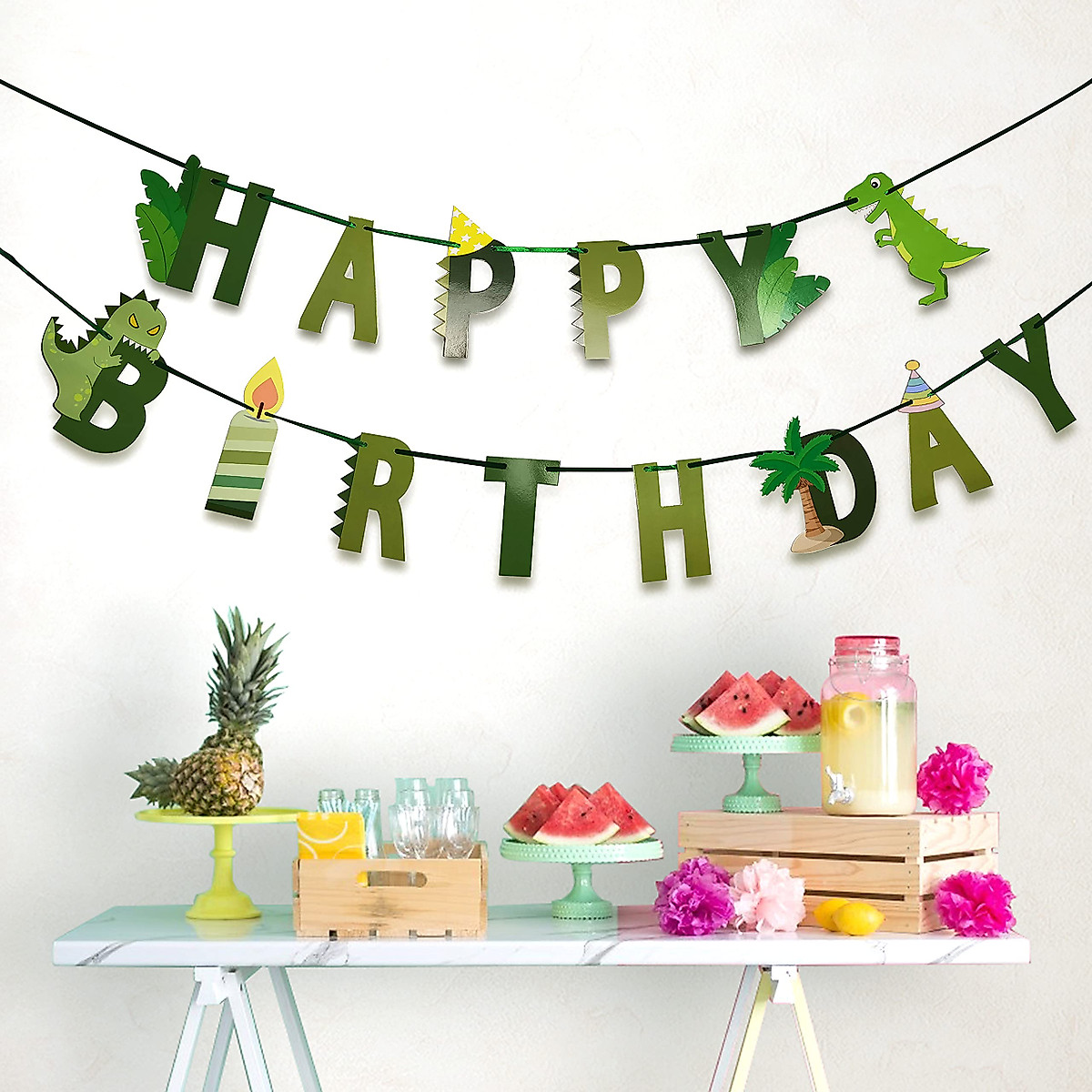 TmppDeco Dinosaur Birthday Banner - Dinosaur Happy Birthday Banner, Dinosaur Theme Birthday Party Decorations for Kids