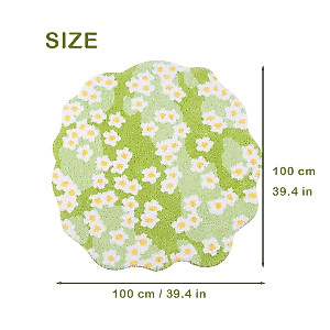 Moss Rug 3D Stereo Irregular Rug Nature Flowers Daisy Moss Rug for Living Room Bedroom Home Aesthetic Decor Floor Mat Indoor Floor Plush Shaggy Area Rug Anti-Slip Cute Rugs (39.4*39.4in) (green)