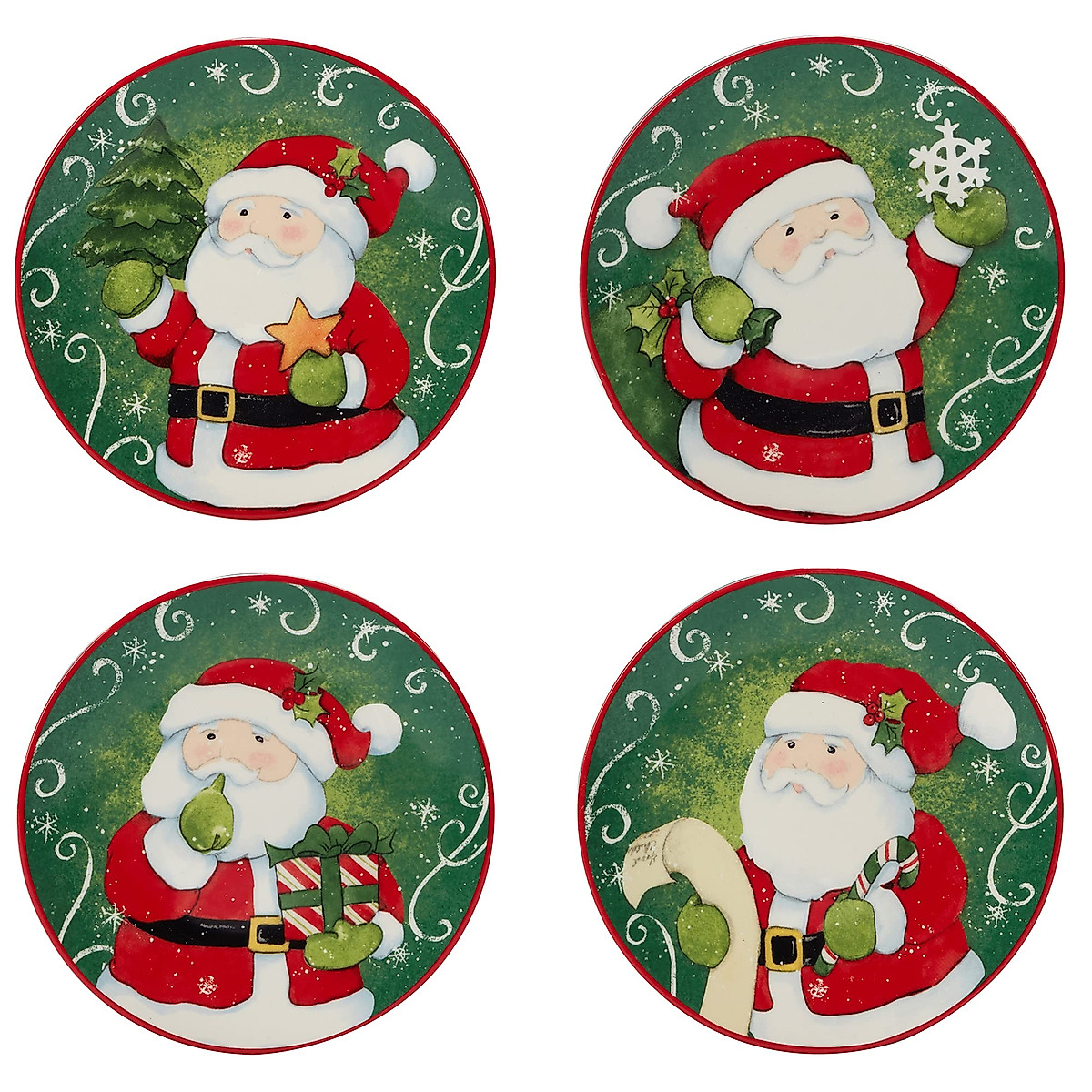 Certified International Holiday Magic Santa 6" Canape/Luncheon/Snack Plates, Set of 4