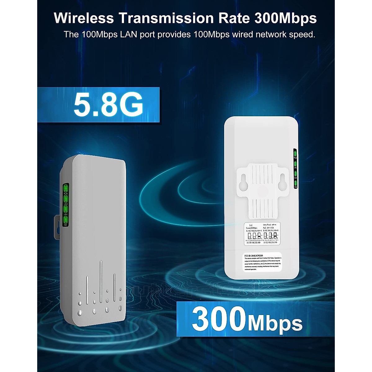 Wireless Bridge Point to Point Outdoor,5.8GHz 100Mkbps CPE Outdoor WiFi Network Extender, Long Range Access Point with High Gain Antenna for Starlink Satellite Internet or Video Surveillance 2-Pack