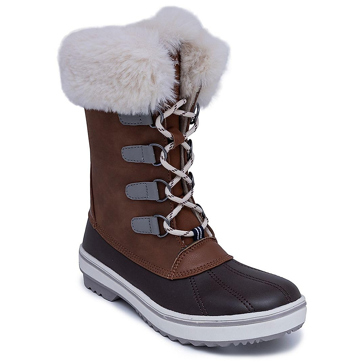 NAUTICA Women's Lace-Up Winter Snow & Rain Boots - Water-Resistant Insulated Boots with Cozy Faux Fur Lining for Warmth and Comfort-Glenoak-Brown Size-10