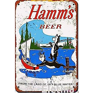 Eletina Metal Tin Signs Vintage 1956 Hamms Beer Bears Fishing Reproduction Sign 7.8x11.8 Inch Wall Plaque Retro Club Pub Bar Poster