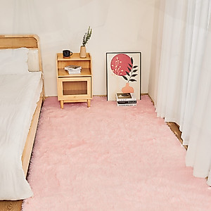 LFHHT Soft Fluffy Area Rugs for Bedroom Living Room, 4x6 Feet Indoor Plush Shaggy Fuzzy Carpet Shag Rug for Kids Boys Girls Baby Nursery Dorm Room Home Decor, Pink