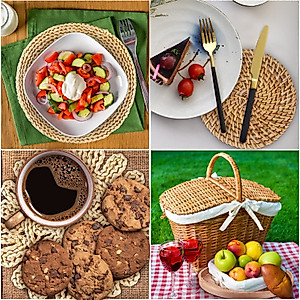 6 Pcs Rustic Hanging Boho Flat Woven Farmhouse Rattan Wall Decor Wall Basket for Living Room Bedroom Decoration