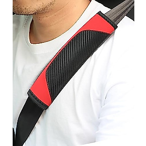 Qziulr Zlirfy 2PCS Car Seat Belt Cover,Seat Belt Shoulder Pad,Carbon Fiber Safety Seatbelt Shoulder Strap Covers,Leather Safety Belt Cover (Black&Red)