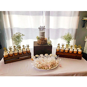 JeVenis 25 PCS Glittery Gold Bless this Child Cake Topper Baptism Cupcake Toppers Cross Cupcake Topper Baptism Cake Topper Cross Cake Decoration Baptism Party Decorations