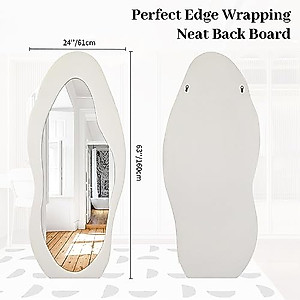 VooBang 63"x24" Mirror Full Length, Flannel Cloud Floor Mirror, Wall Mounted Mirror, Hanging or Leaning Against Wall for Bedroom, Living Room Full Body Mirror, White