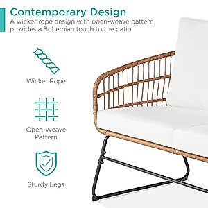 Best Choice Products 4-Piece Outdoor Rope Wicker Patio Conversation Set, Modern Contemporary Furniture for Backyard, Balcony, Porch w/Loveseat, Plush Cushions, Coffee Table, Steel Frame - White