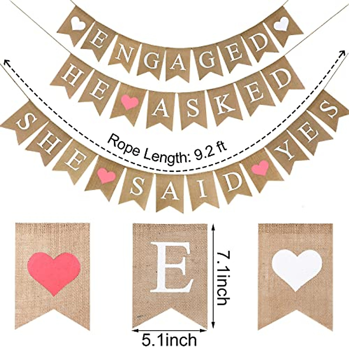 3 Pieces Engaged Burlap Banner He Asked She Said Yes Banner Rustic Bridal Shower Bunting Garland for Wedding Engagement Party Decorations
