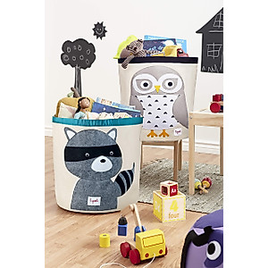 3 Sprouts Large Toy Storage Basket - Durable Kids & Baby Toy Bin with Handles for Toy Basket Storage, Round Hamper for Laundry in Nursery & Playroom, Snowy Owl