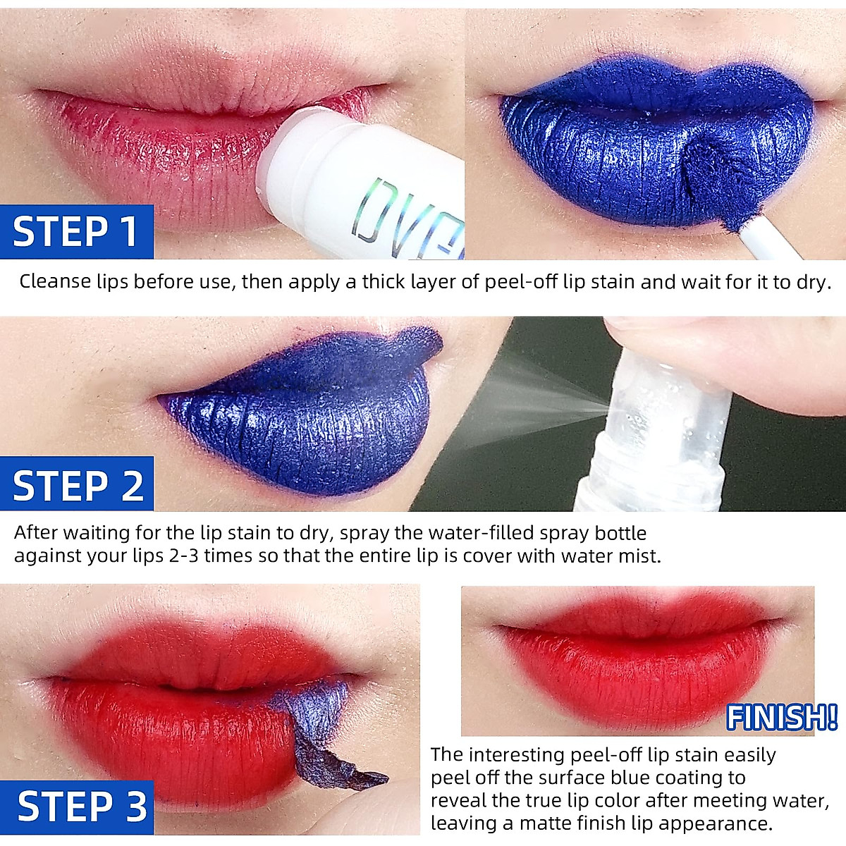 DAGEDA 5 Colors Lip Stain,Peel Off Lip Stain Lip Tint,Tattoo Color Lip Gloss,Waterproof Liquid Lipstick with 5ML Empty Spray Bottle, Lip Stain Tint Lip Makeup for Women