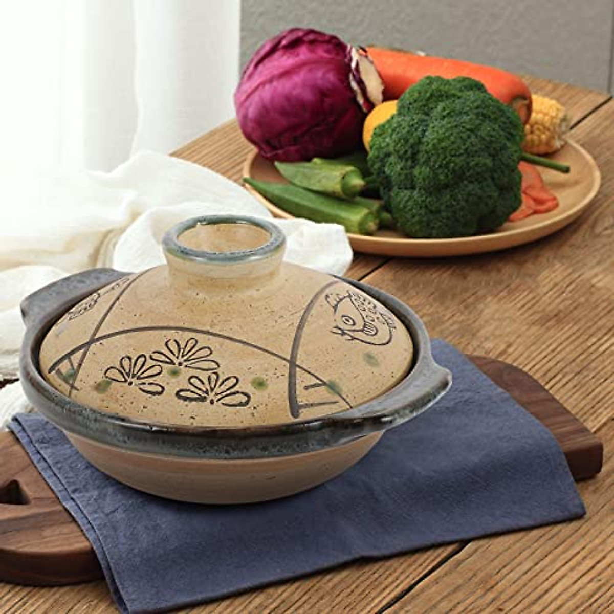 Japanese Donabe Pot Korean Soup Pot Ceramic Casserole Clay Earthenware Pot Chinese Stew Pot Soup Pot Cooking Pot Stockpot with Lid Kitchen Cookware 18cm Ceramic Stew Pot Clay Cooking Pot (Color : Ass