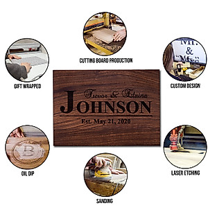 Personalized Cutting Boards - Laser Engraved Handmade Cutting Boards - Maple or Walnut Wood Cutting Boards for Kitchen - 2 Way Display or Charcuterie Boards - Personalized Gifts for Couples