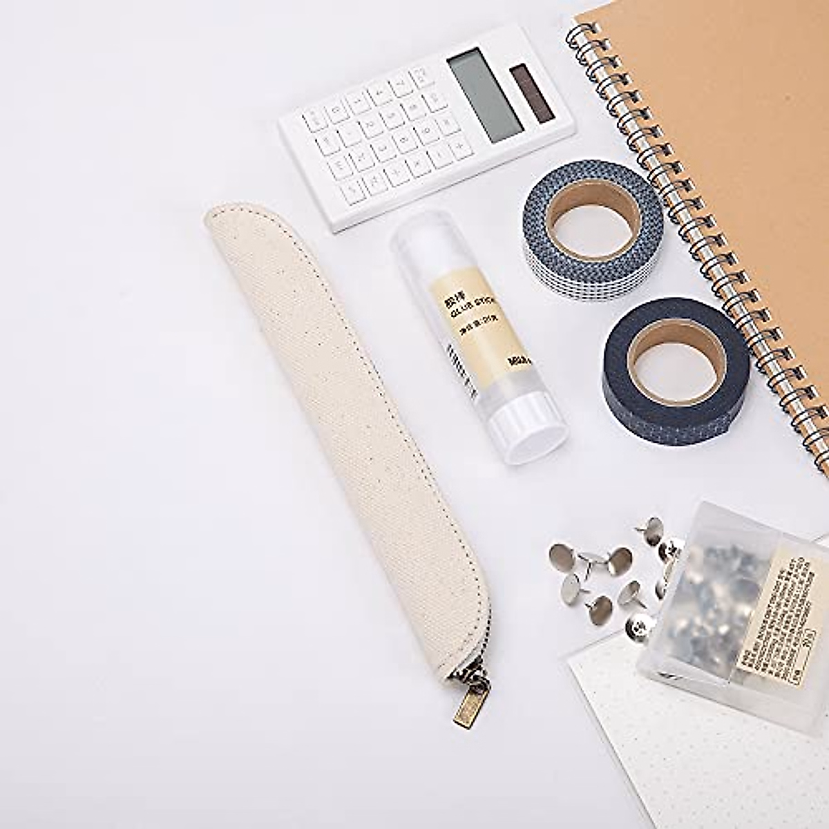 Canvas pencil case cartucheras de maquillaje pure color simple mini pencil case apple pencil pen case (Beige, S)