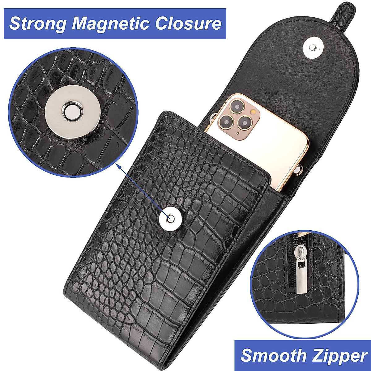 IRUGLE Small Leather Crossbody Cell Phone Purse for Women, Mini Shoulder Bag with Long Strap Card Holder, Ladies Clutch Wallet Handbag Pouch for iPhone 13 Pro Max Samsung Galaxy S22 Ultra (Black)