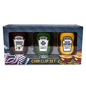 Heinz Bottle Chip Clips Picnic Pack, Set of 3 | Includes Ketchup, Mustard, Relish | Useful As Home Kitchen Decorations, Plastic Bag Clamps for Food Storage with Air Tight Seal Grip | Cute Foodie Gifts