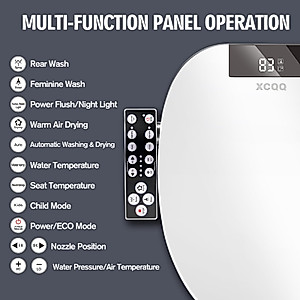XCQQ Bidet Toilet Seat Round, Unlimited Warm Water, Heated Toilet Seat, Warm Air Dryer, Rear and Feminine Washing, Soft Closed Toilet Lid, Night Light, Smart Toilet Seat with Bidet Requires Outlet