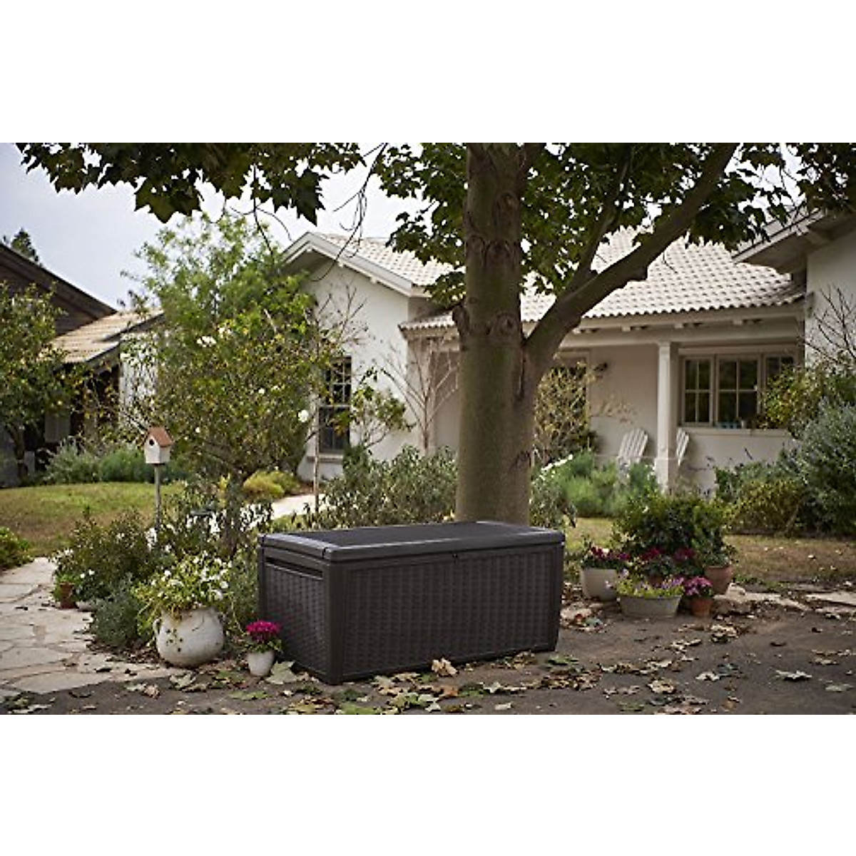 Keter Sumatra 135 gallon Outdoor Storage Rattan Deck Box, Brown